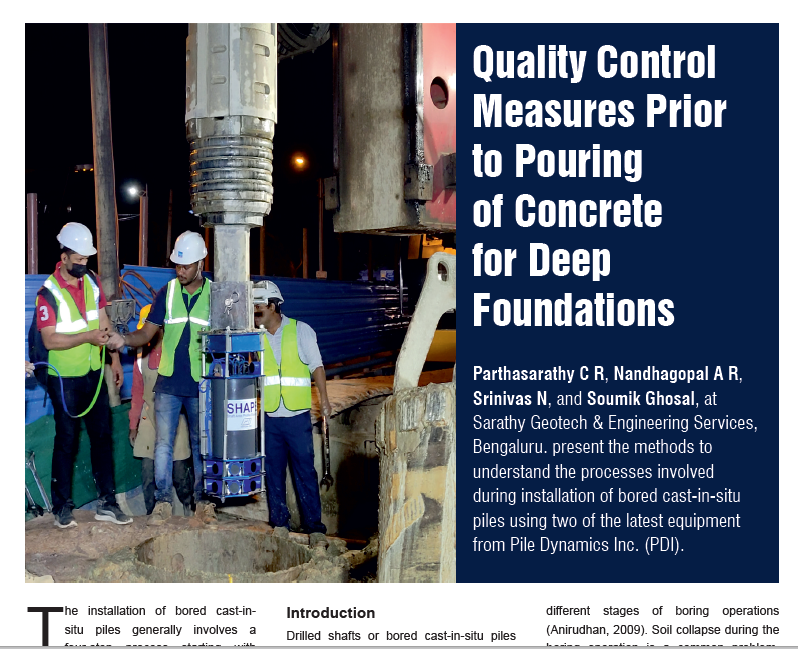 Quality Control Measures Prior to Pouring of Concrete for Deep ...
