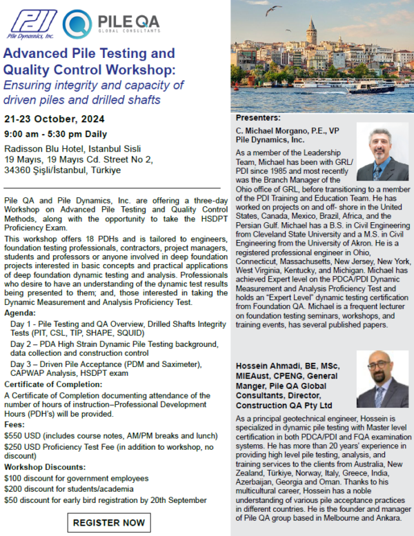 WORKSHOP: Advanced Pile Testing and Quality Control Workshop (Istanbul ...